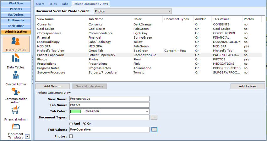 Patient Documents Tab Configuration