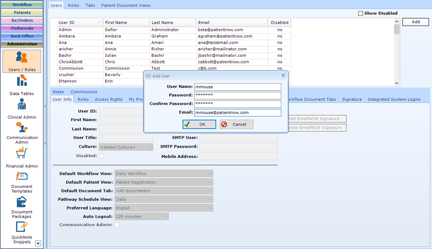 Adding or Disabling a User