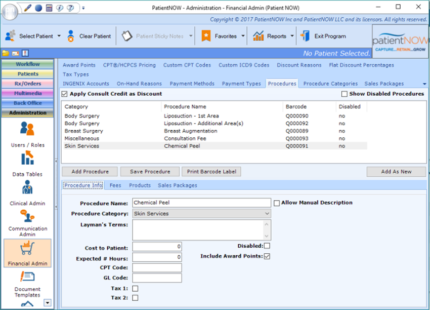 PatientNow Pro: Configuring Procedures