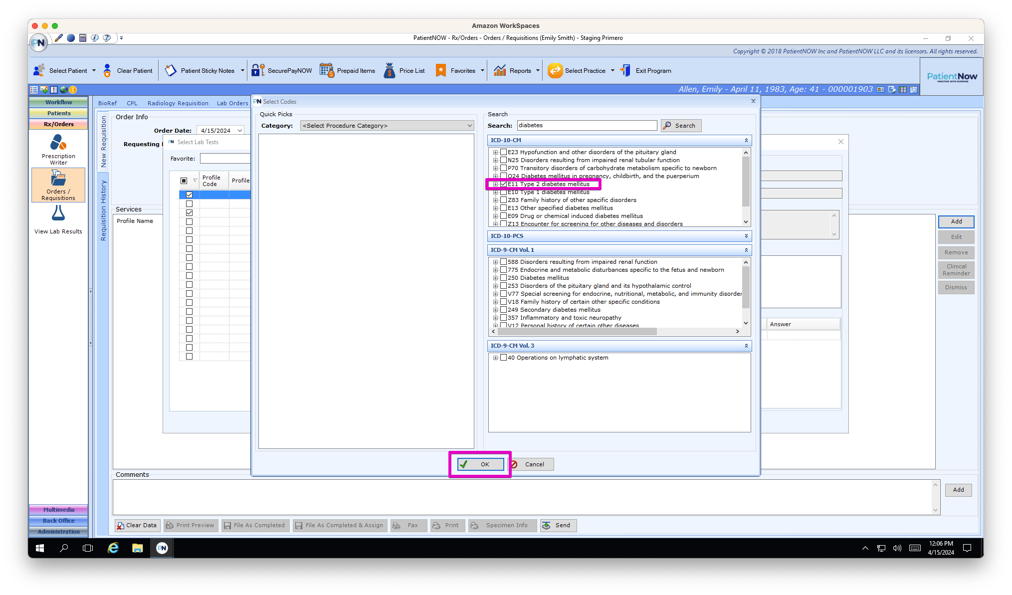 PatientNow Pro: Labcorp Integration - How to Send a Labcorp Order
