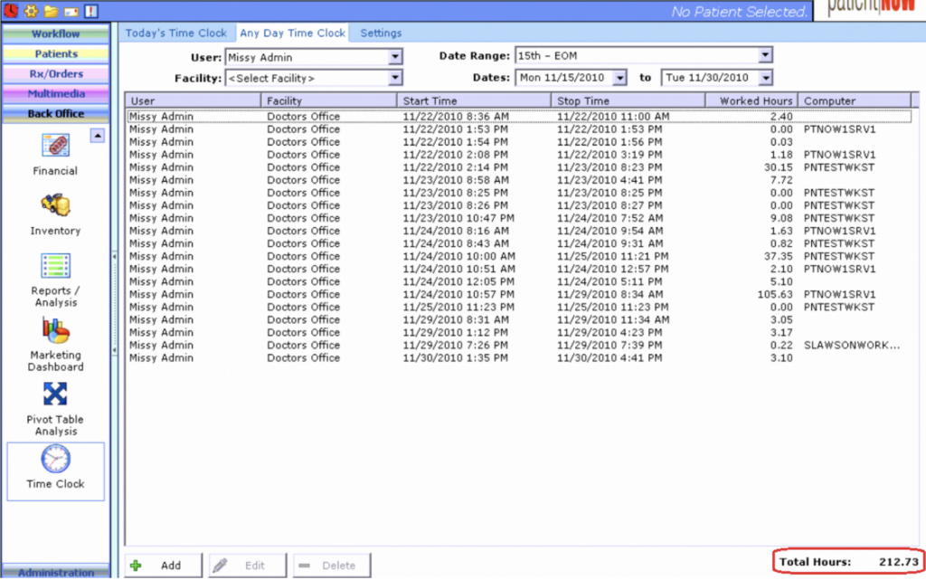 PatientNow Pro: Time Clock