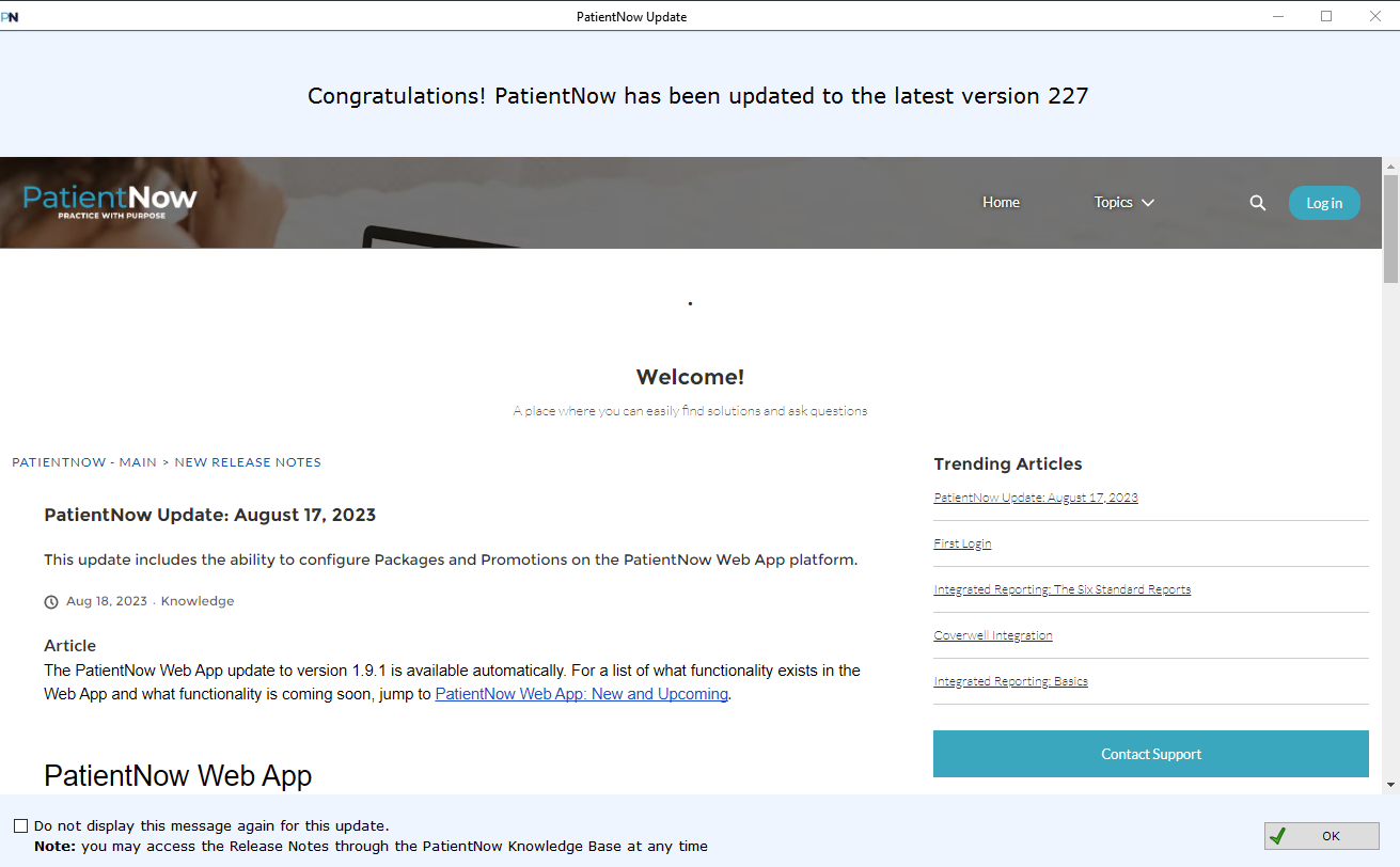 PatientNow Pro: Update Available: Learn More