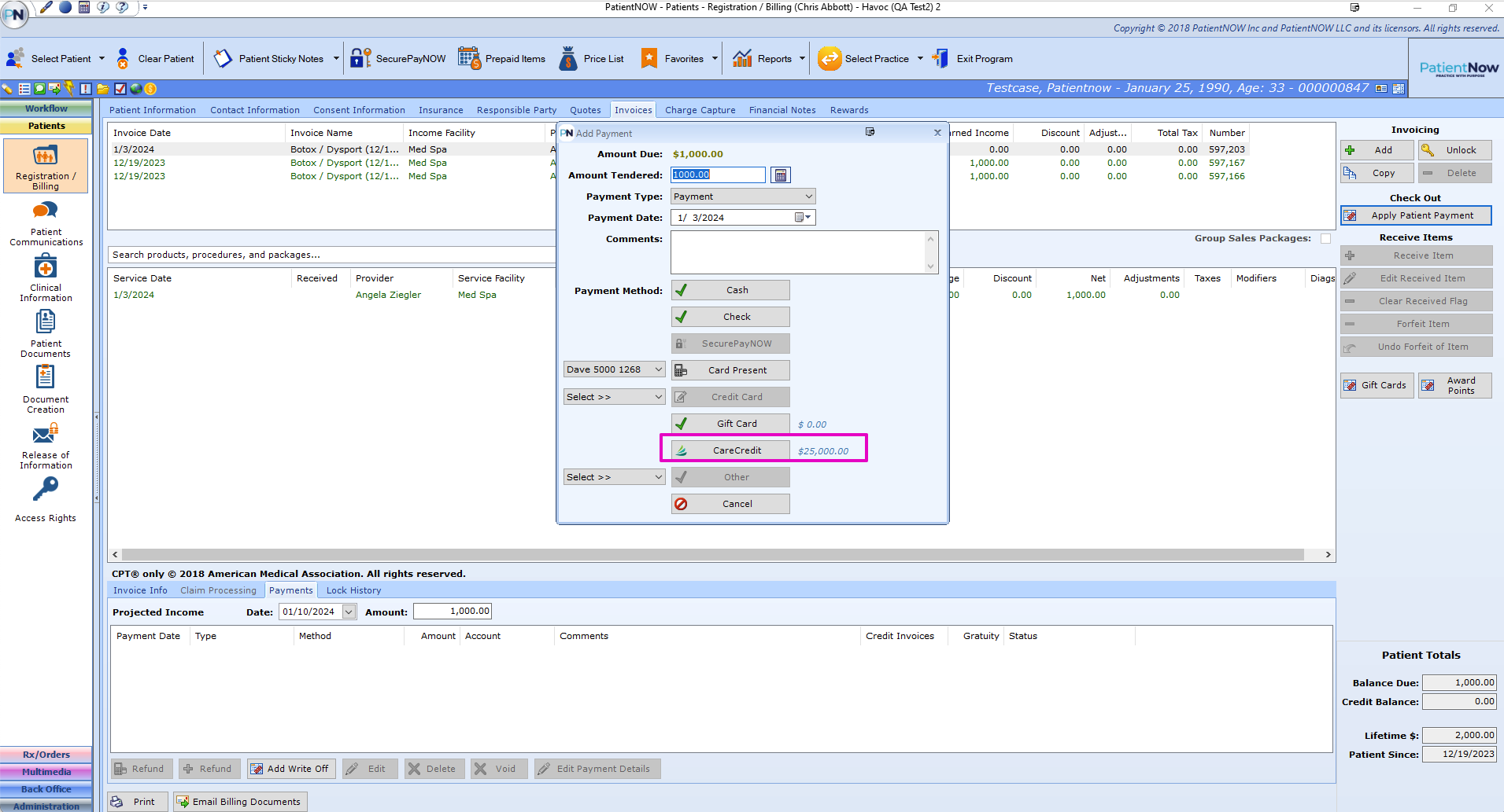 PatientNow Pro: CareCredit Integration