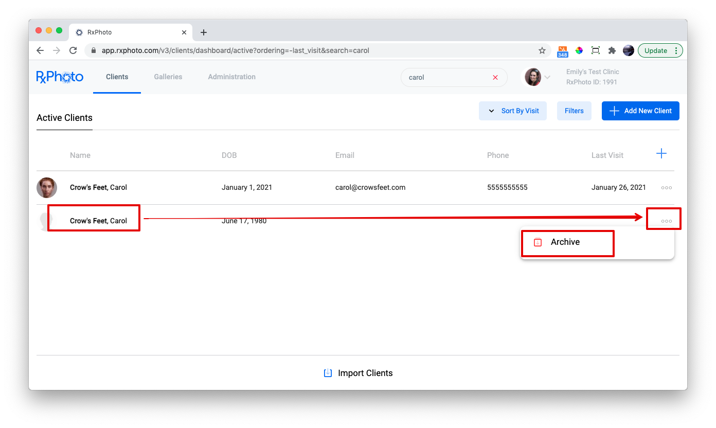 RxPhoto - Archive a Client Record