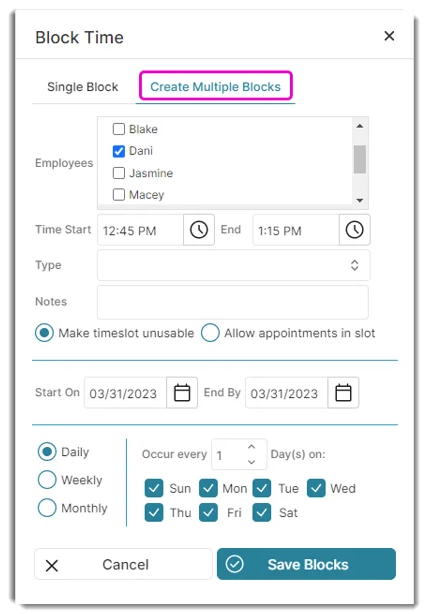 PatientNow Essentials/EnvisionNow: Setup Block Times