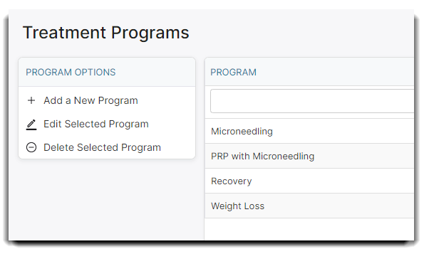 PatientNow Essentials/EnvisionNow: Treatment Program List