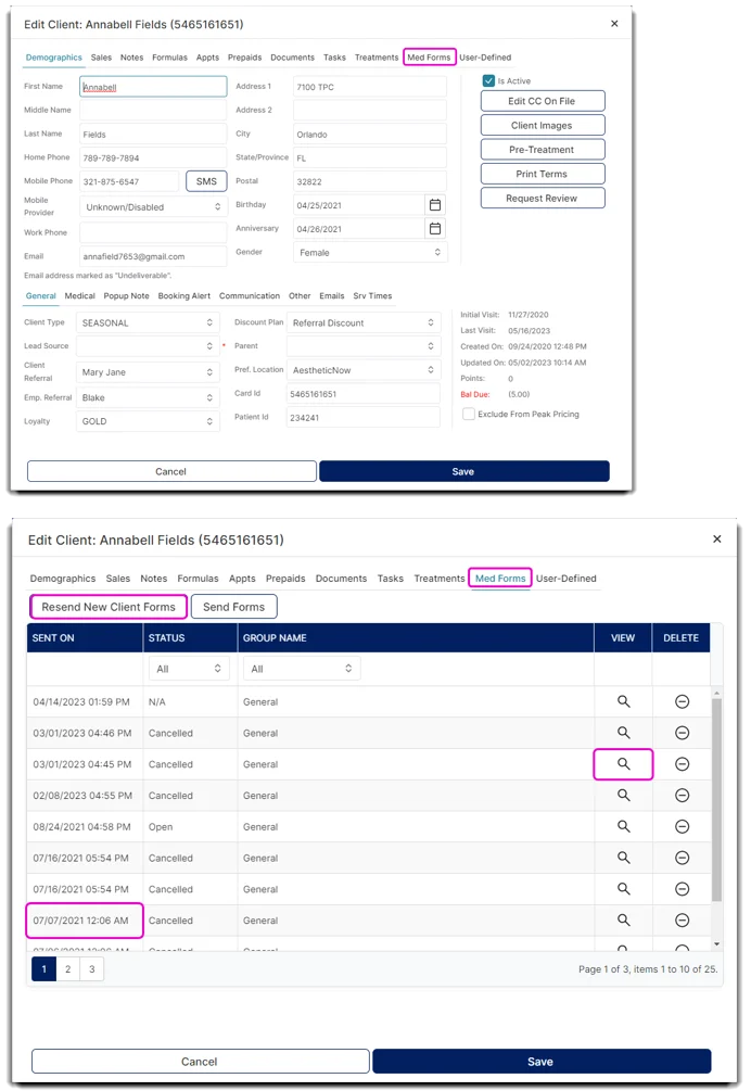 PatientNow Essentials/EnvisionNow: Client Record - Med Forms