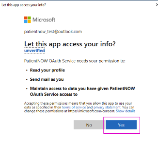 PatientNow Pro: Authenticate Microsoft Email Address