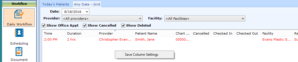 PatientNow Pro: Customize Column Order