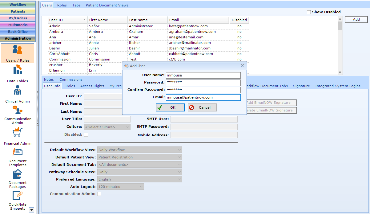 PatientNow Pro: Adding or Disabling a User