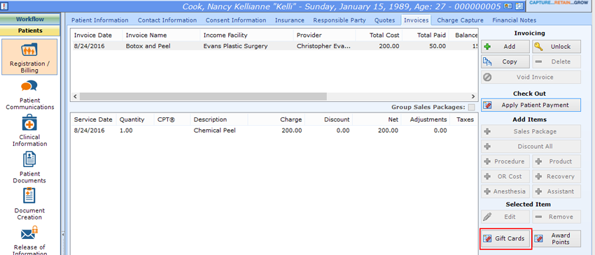 PatientNow Pro: Gift Card Balance