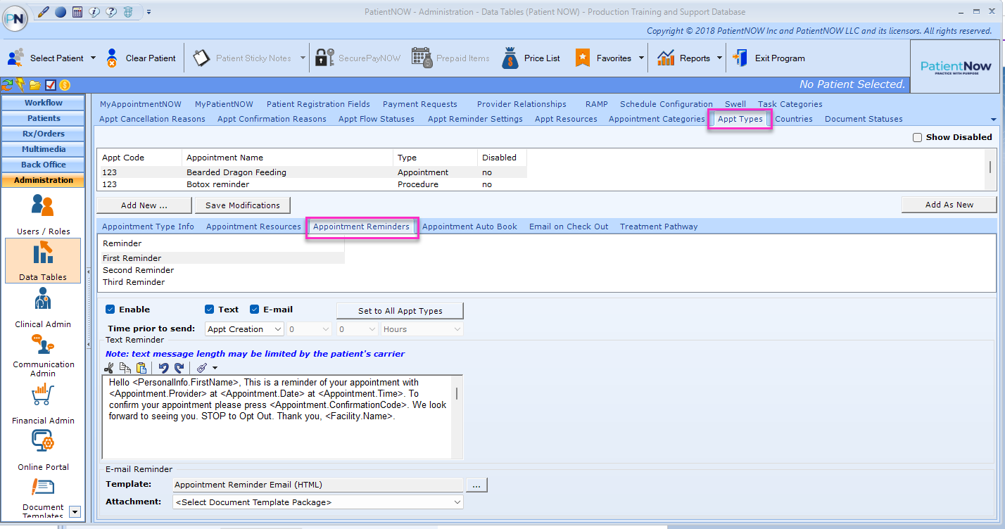 PatientNow Pro: Configuring Appointment Reminders