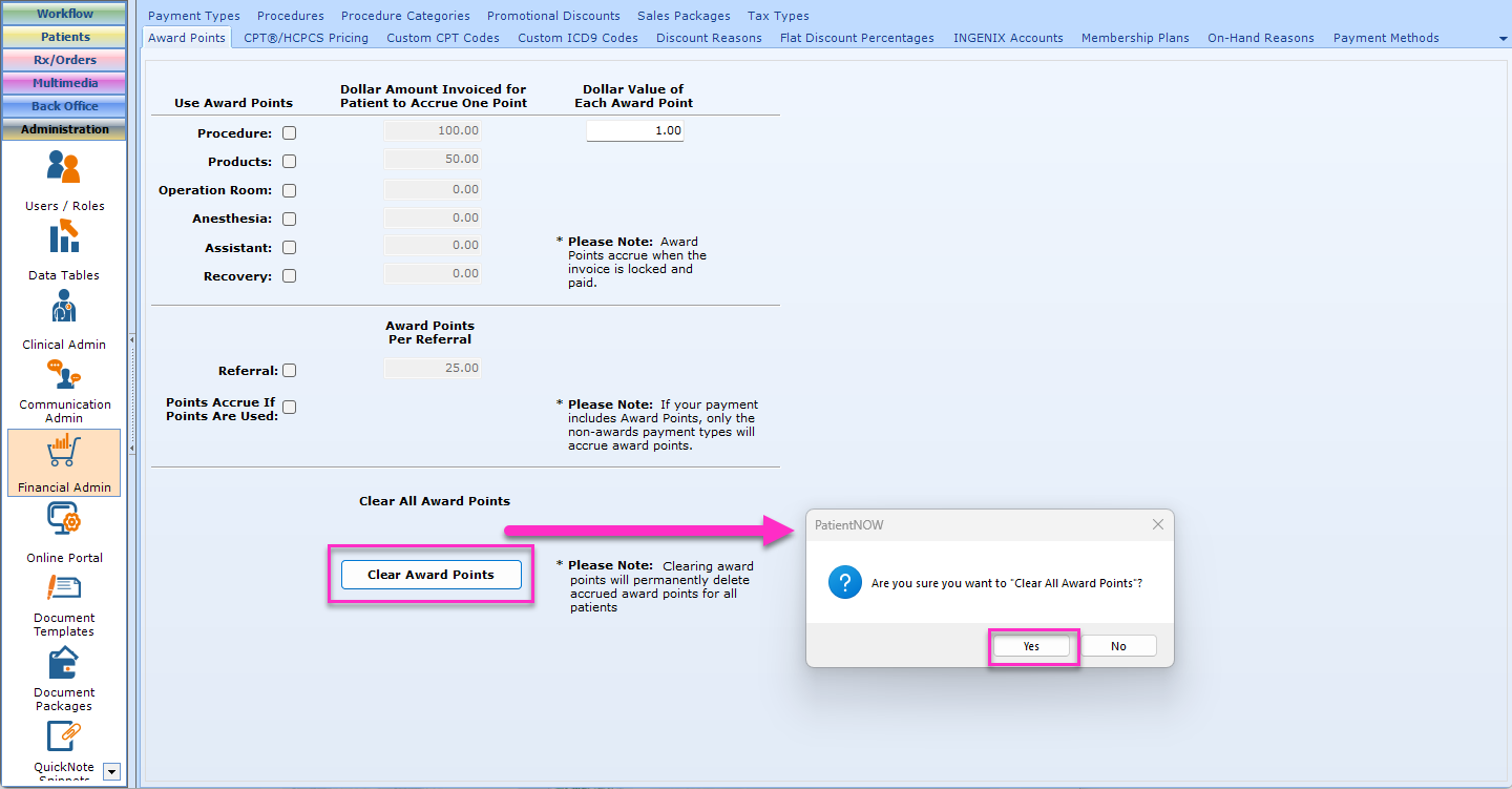PatientNow Pro: Clearing Award Points